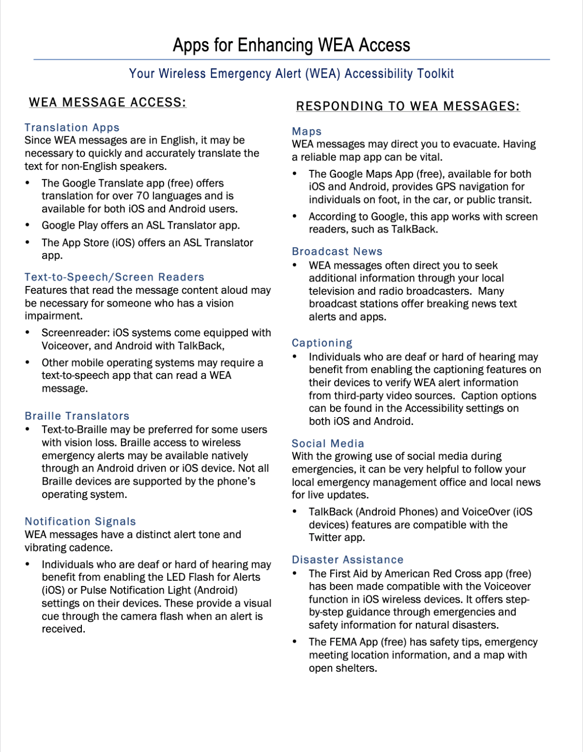 Apps for Enhancing WEA Access – ruraloutreach