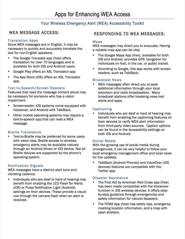 Apps for Enhancing WEA Access – ruraloutreach
