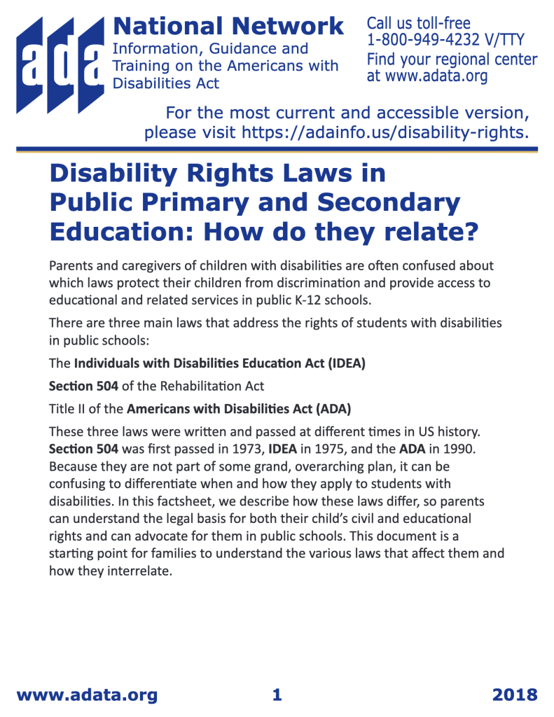 Disability Rights Laws for Public Primary and Secondary Education ...