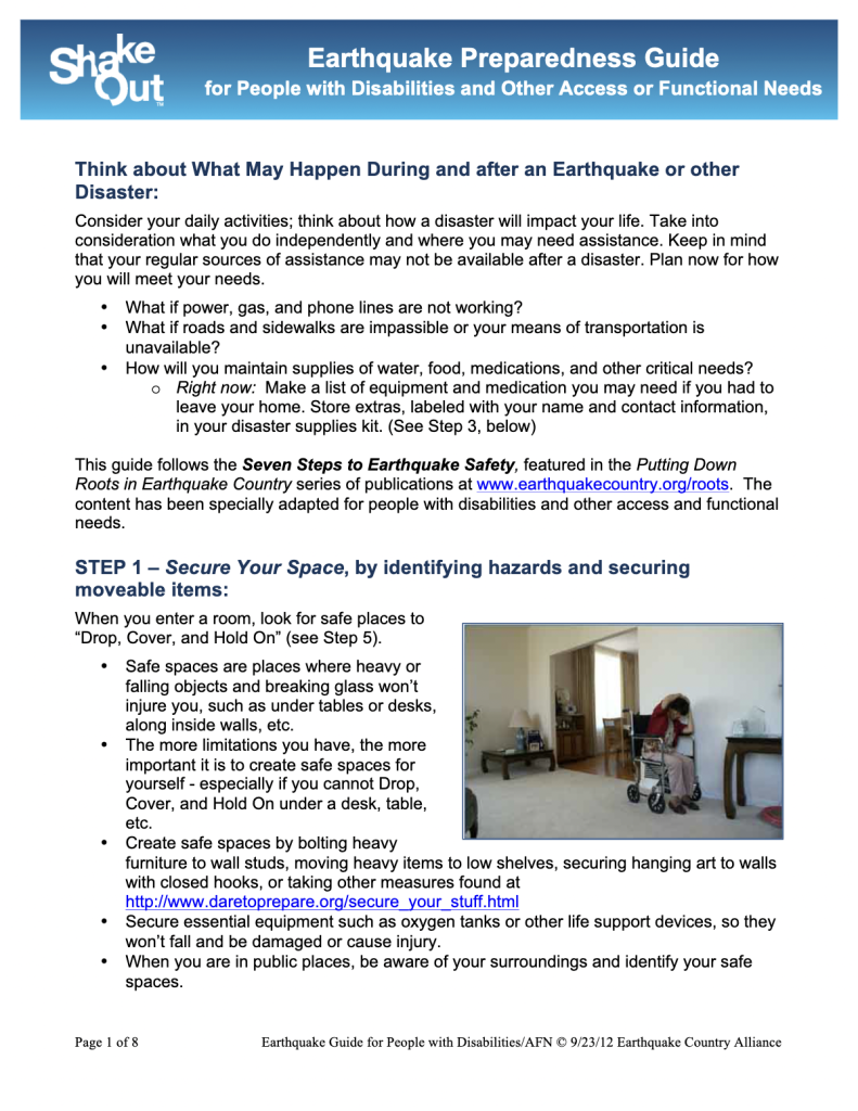 Earthquake Preparedness Guide for People with Disabilities and Other ...